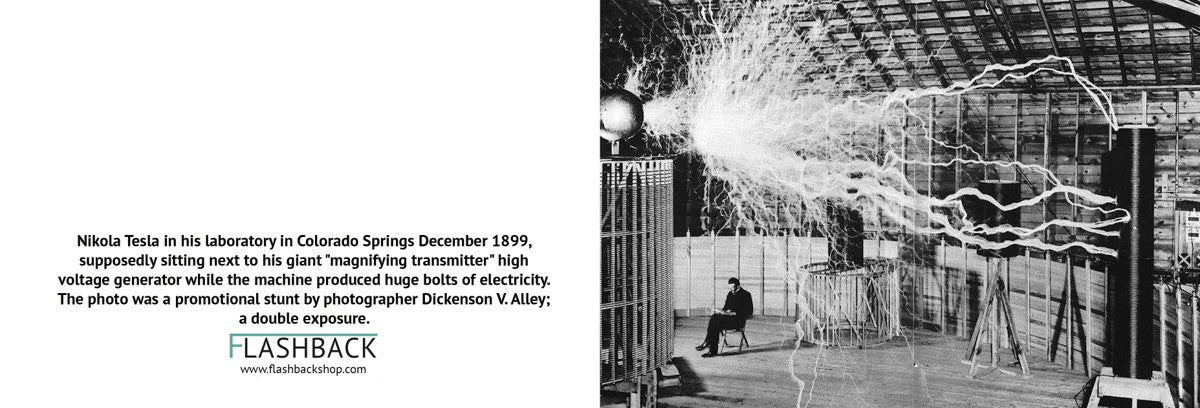 Nikola Tesla in his Colorado Springs lab, 1899 - Postcard – Flashback Shop