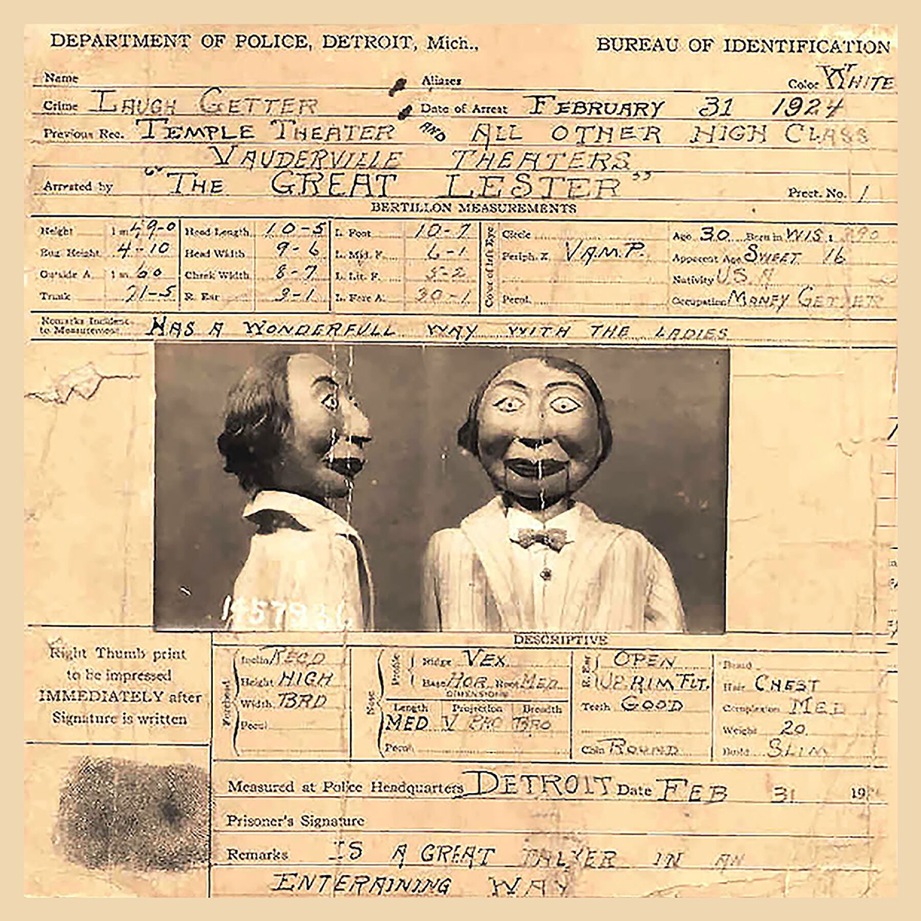 Mugshot of Frank Byron Jr - Arrest By The Great Lester - 1924 ...